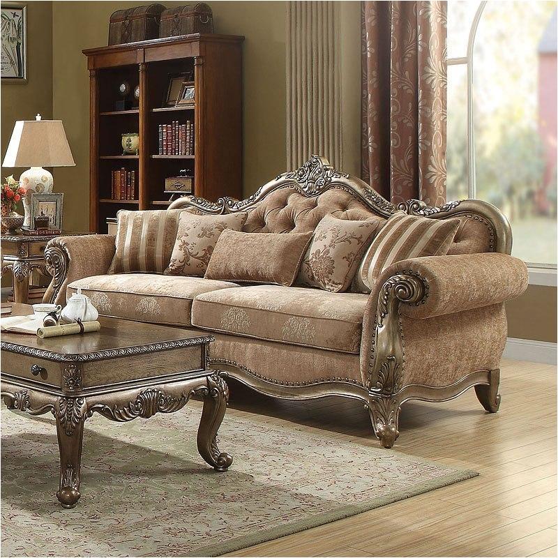 56030 Acme Furniture Sofa With 5 Pillows Vintage Oak