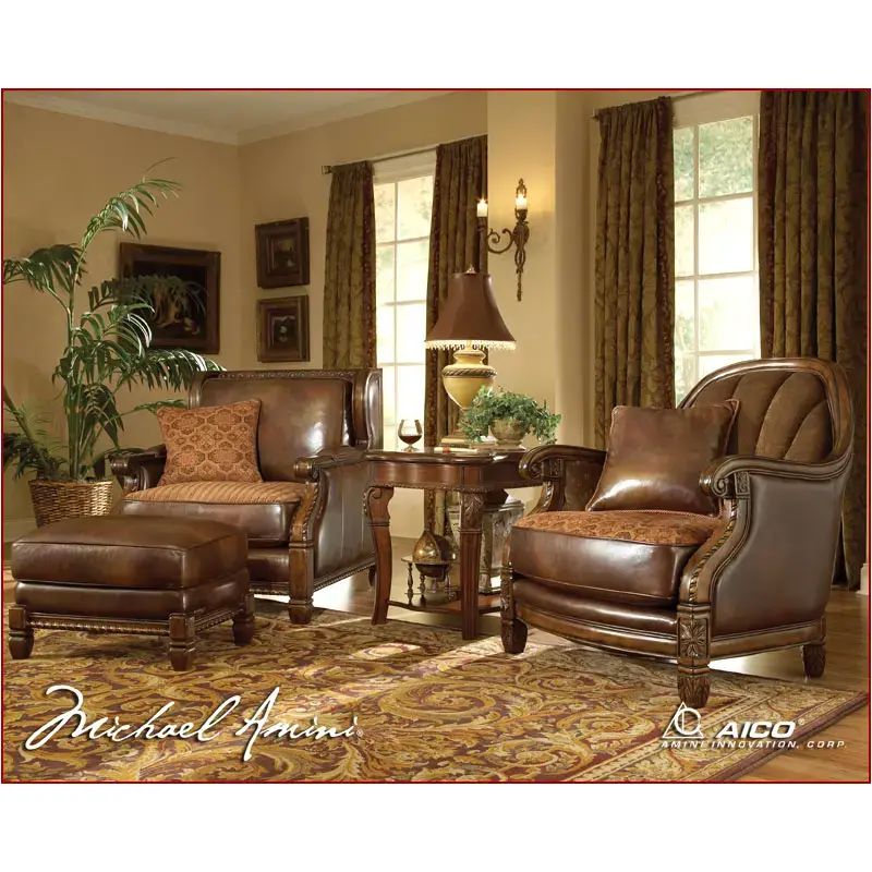 70835-brick-54 Aico Furniture Wood Trim Fabric Club Chair