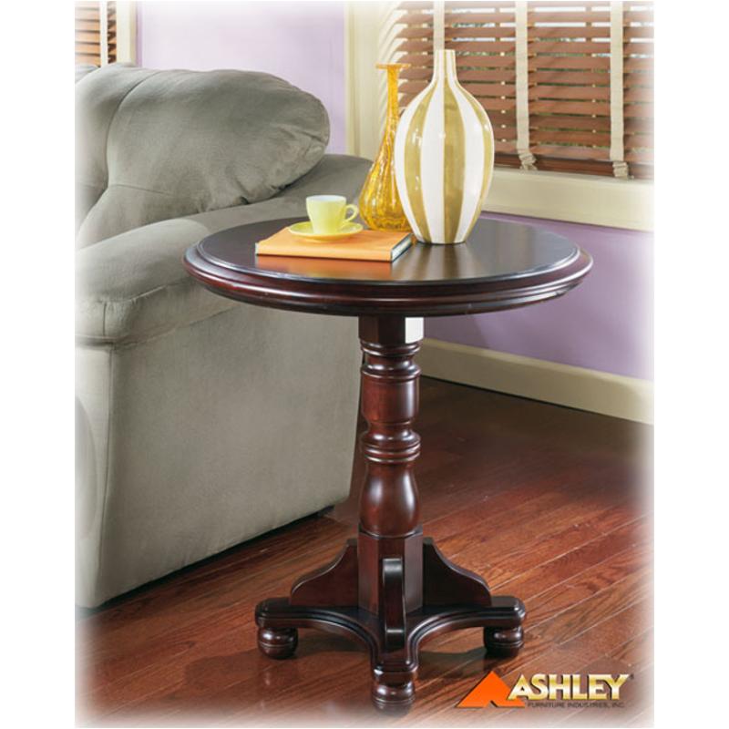 T413-6 Ashley Furniture Hill House Round End Table Merlot Finish