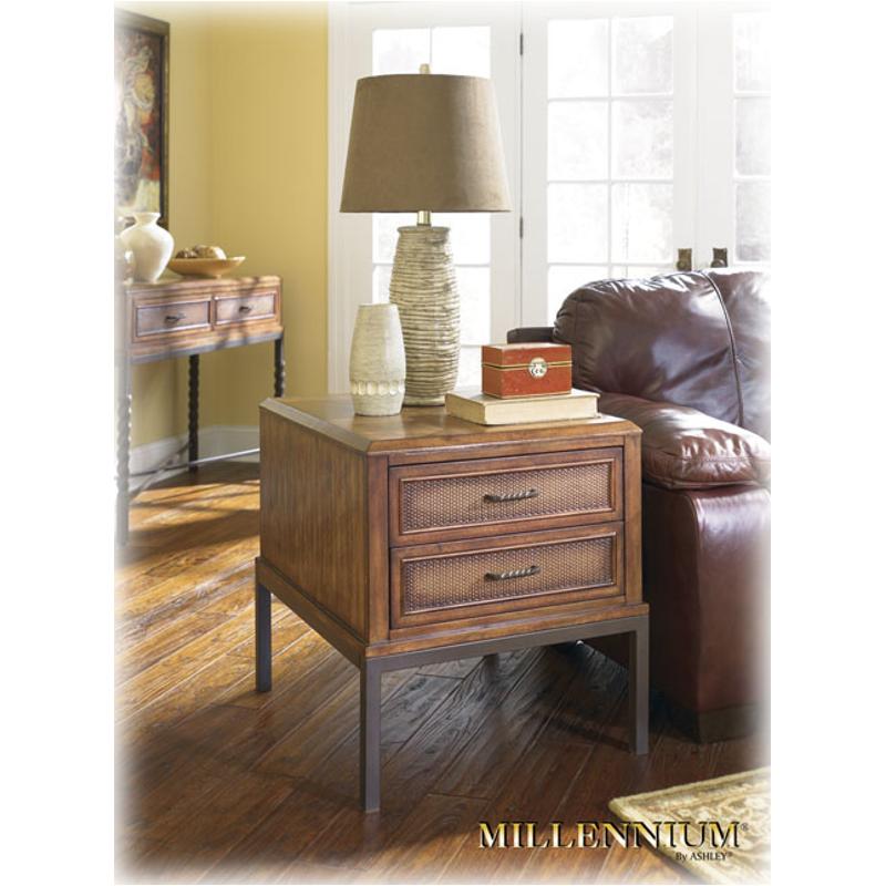 T623-3 Ashley Furniture Rectangular End Table Brown Finish/metal
