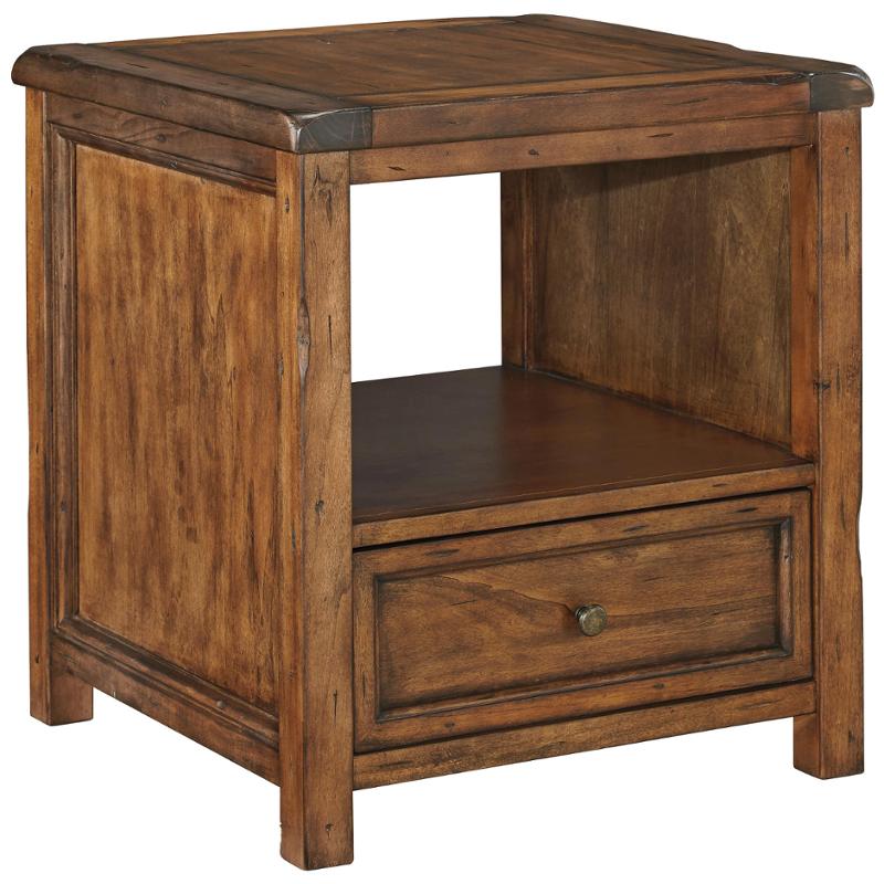 T830 2 Ashley Furniture Tamonie Medium Brown Square End Table