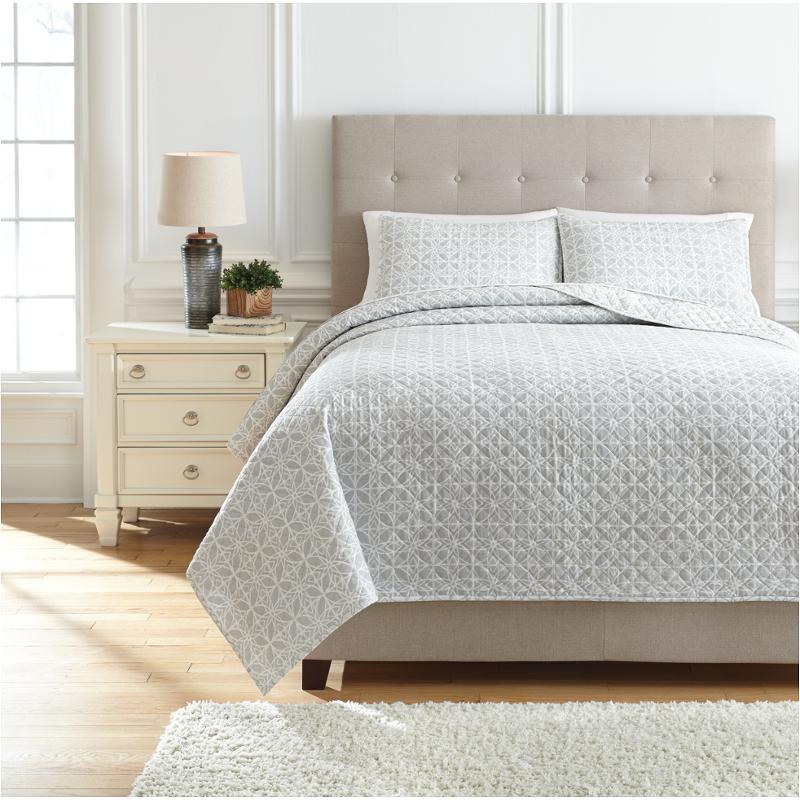 Q791003q Ashley Furniture Mayda - Gray/white Queen Quilt Set